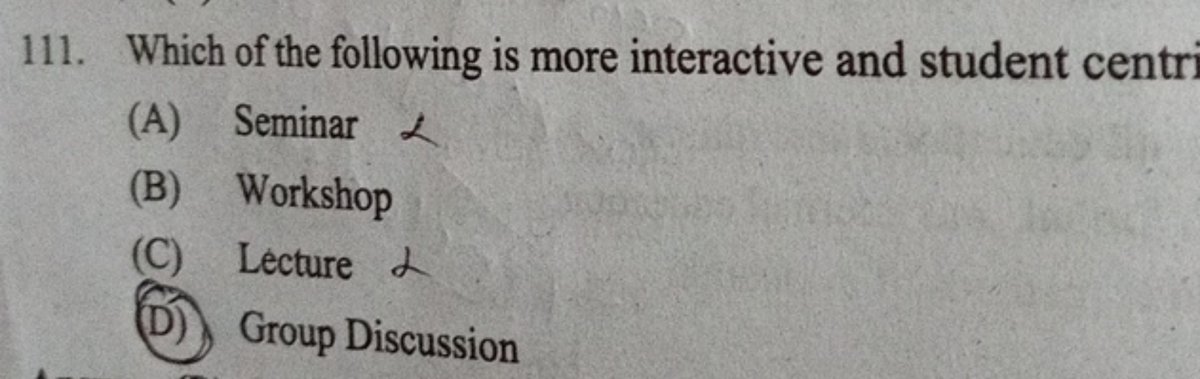 Which of the following is more interactive and student-centric? (A) Semin..