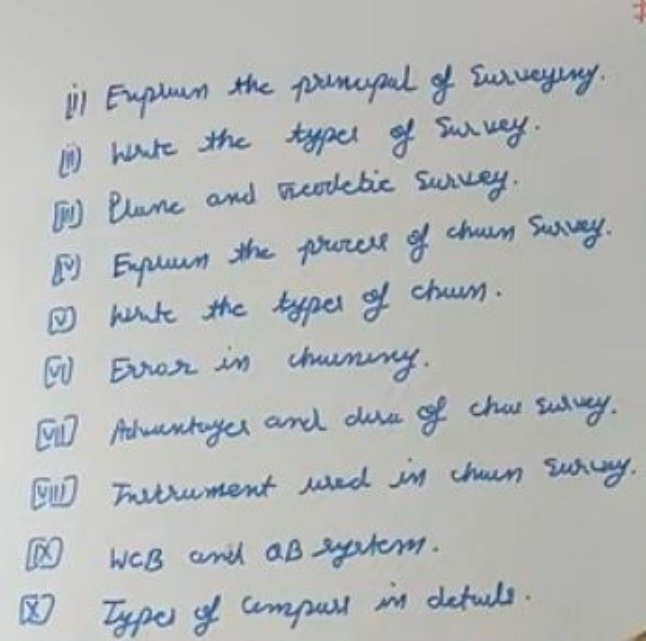 Explain the principal of Surveying. Write the types of Survey. Plane and