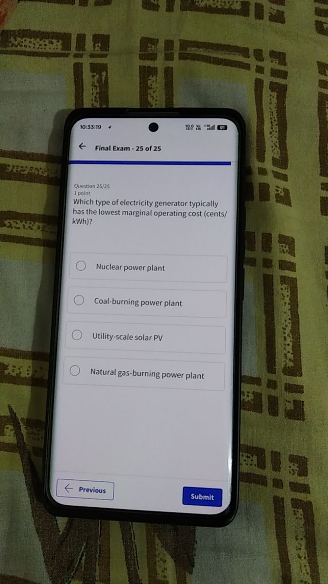 Which type of electricity generator typically has the lowest marginal ope..