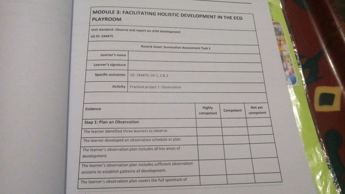 MODULE 3: FACILITATING HOLISTIC DEVELOPMENT IN THE ECD PLAYROOM Unit sta..