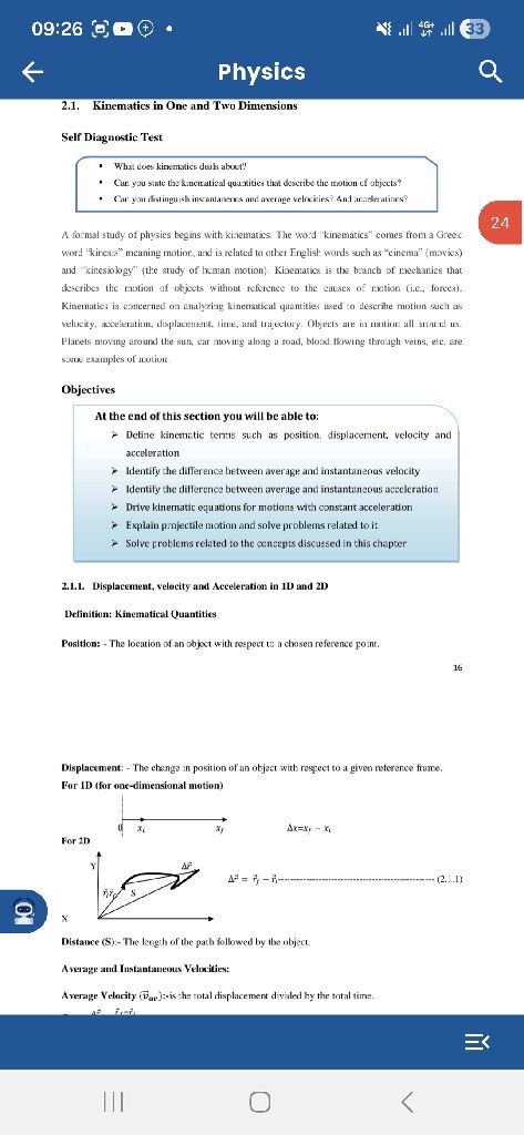 2.1. Kinematics in One and Two Dimensions Self Diagnostic Test What doe..