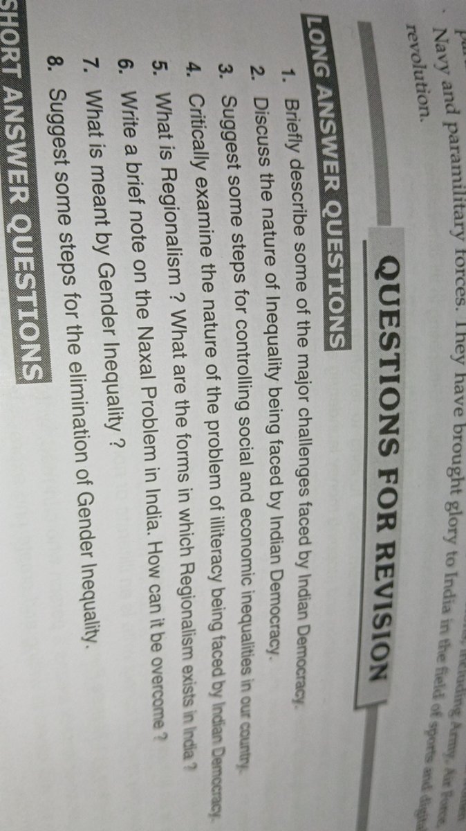 Here are some questions for revision: LONG ANSWER QUESTIONS Briefly des..