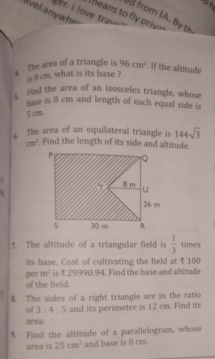 Here are multiple questions related to geometry: The area of a triangle