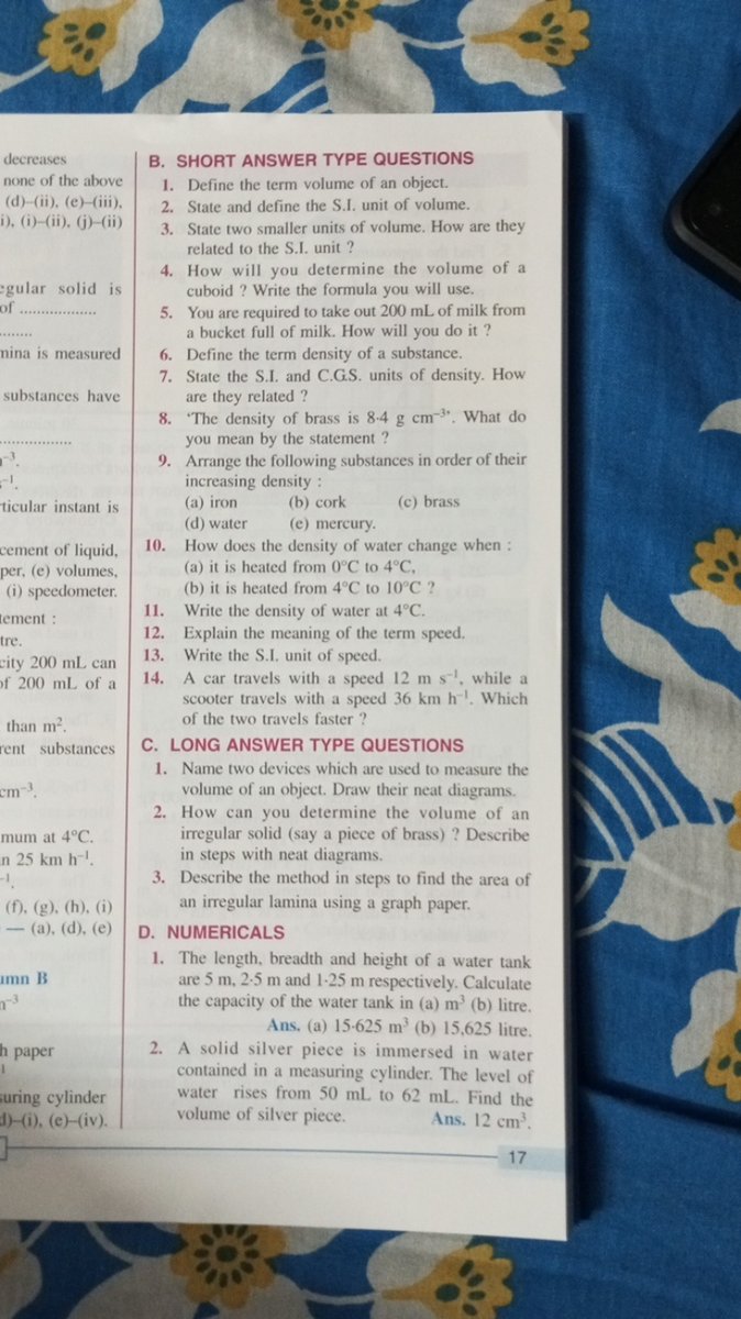 Here are the questions from the image: B. SHORT ANSWER TYPE QUESTIONS De..