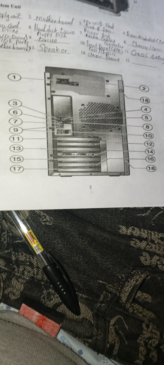 The image shows a diagram of a computer component with various parts labe..