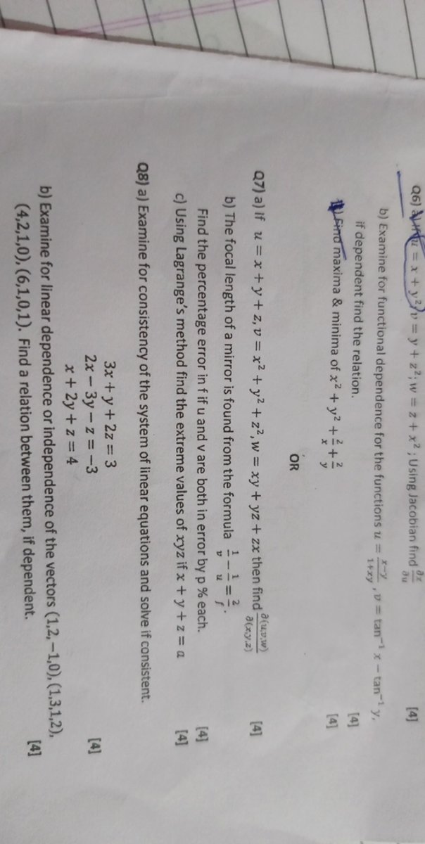 Q6) a) If u = x + y^2, v = y + z^2, w = z + x^2; Using Jacobian find \fra..