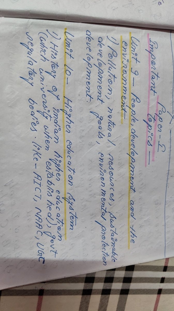Paper-I Important Topics Unit 9 - People, development and the environmen..