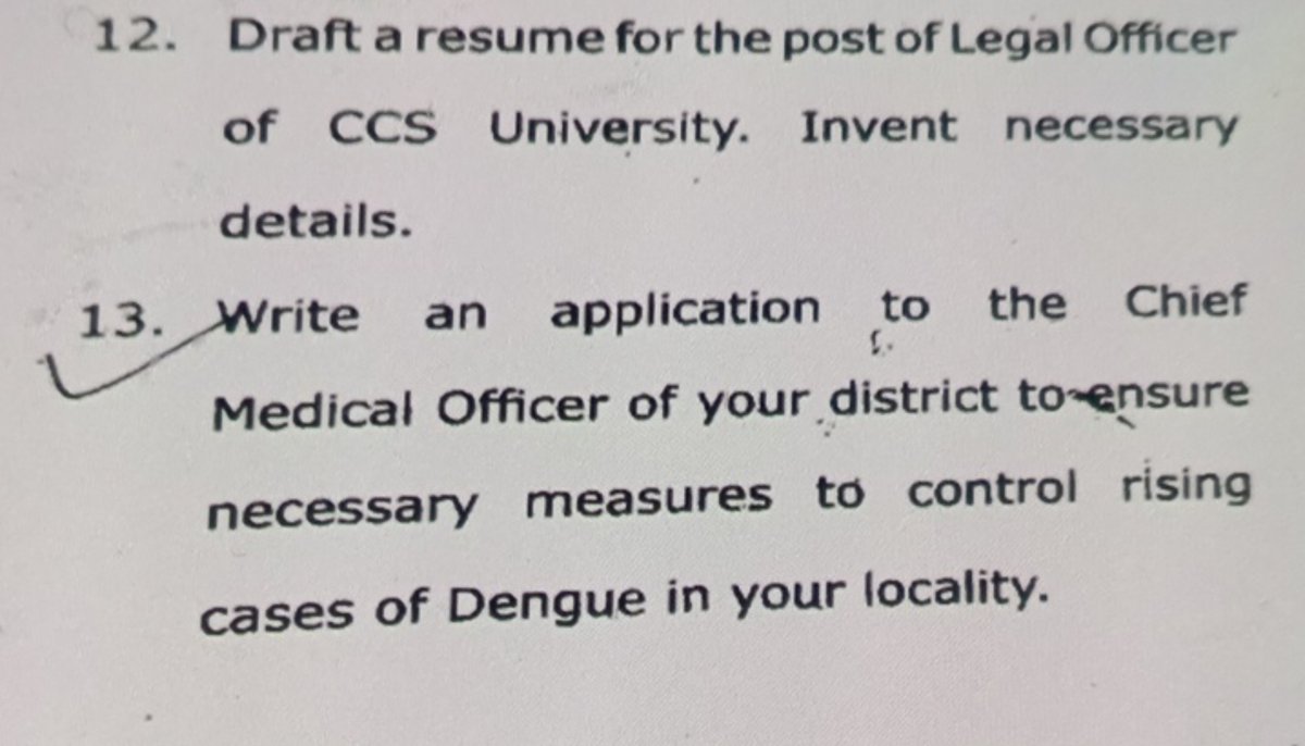 Draft a resume for the post of Legal Officer of CCS University. Invent ne..
