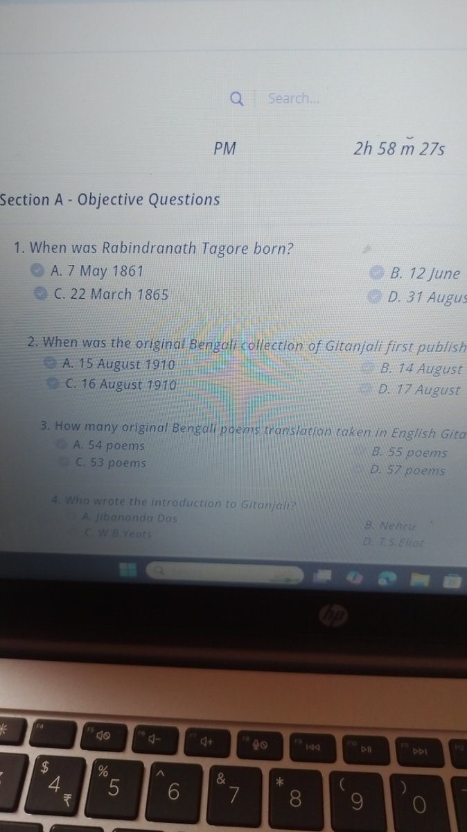 Section A - Objective Questions When was Rabindranath Tagore born? A...