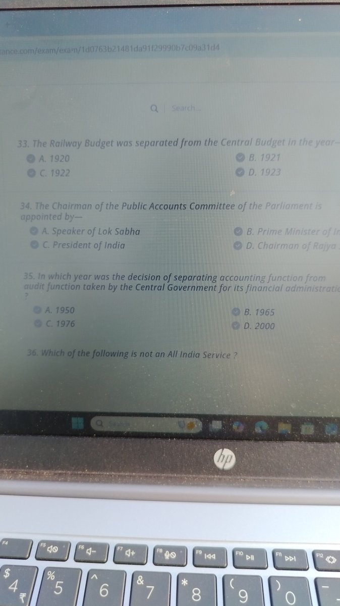The Railway Budget was separated from the Central Budget in the year- A.