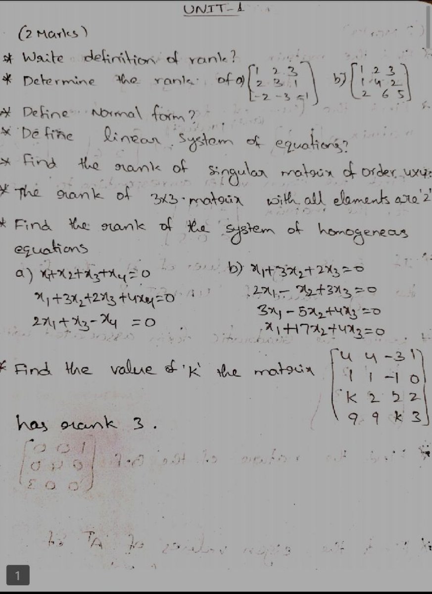 Here are several questions related to matrices and systems of equations: