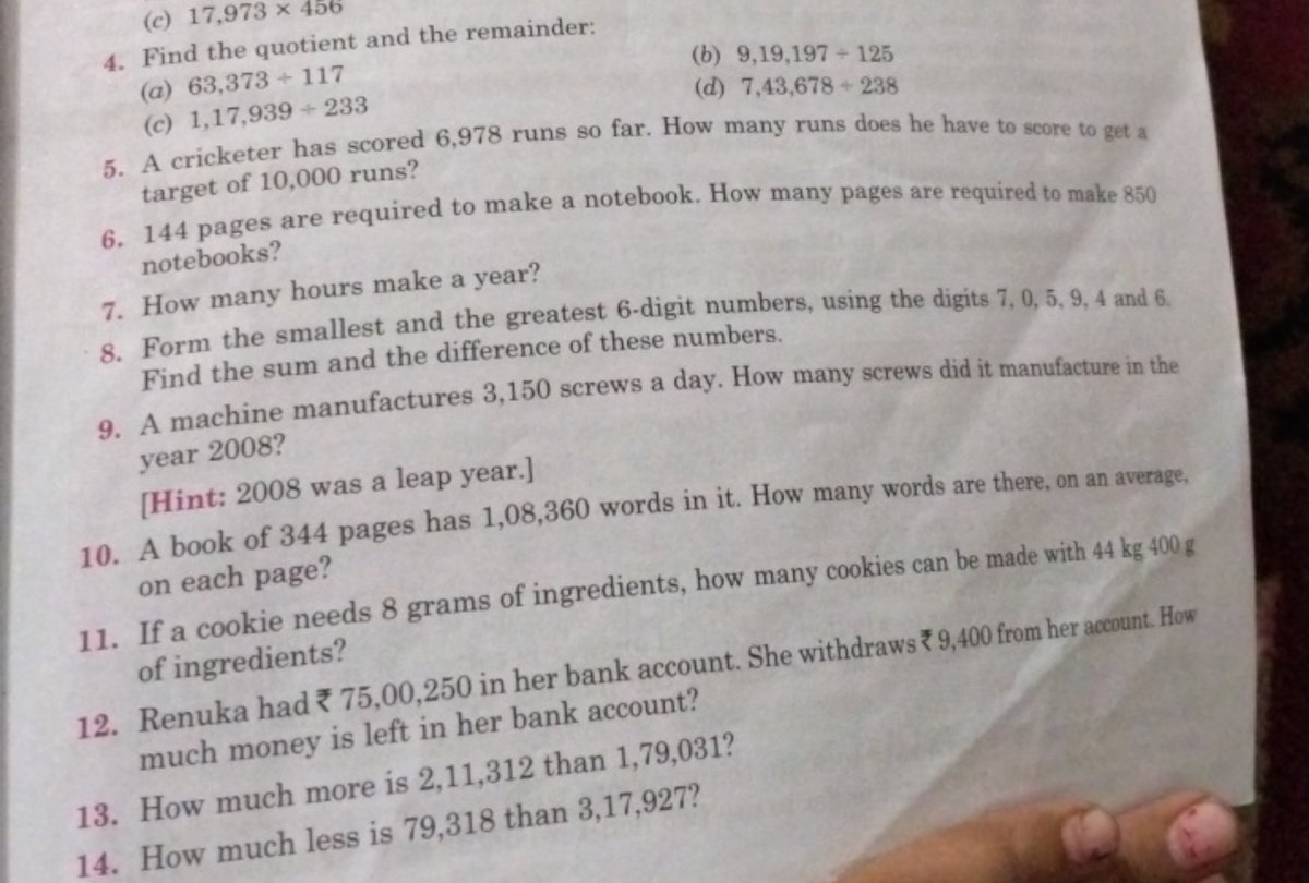 Here are multiple questions: Find the quotient and the remainder: (a)..