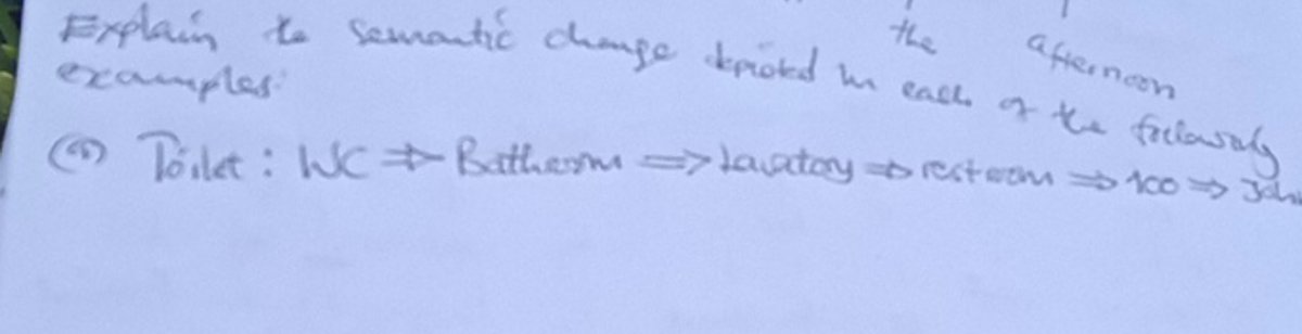 Explain the semantic change depicted in each of the following examples: