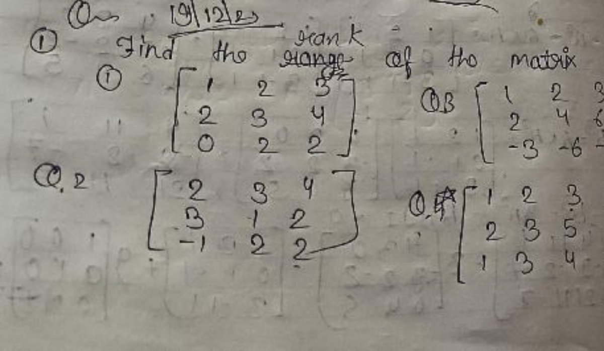 Find the rank of the matrix: A = \begin{pmatrix} 1 & 2 & 3 \\ 2 & 3 & 4