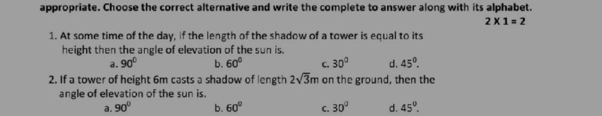 Choose the correct alternative and write the complete answer along with i..
