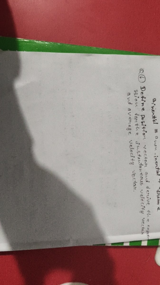 Define position vector and derive the expression for the instantaneous ve..