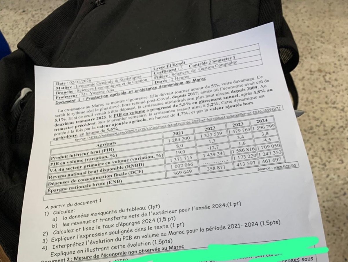 A partir du document 1 1) Calculez: a) la donnée manquante du tableau; (1..