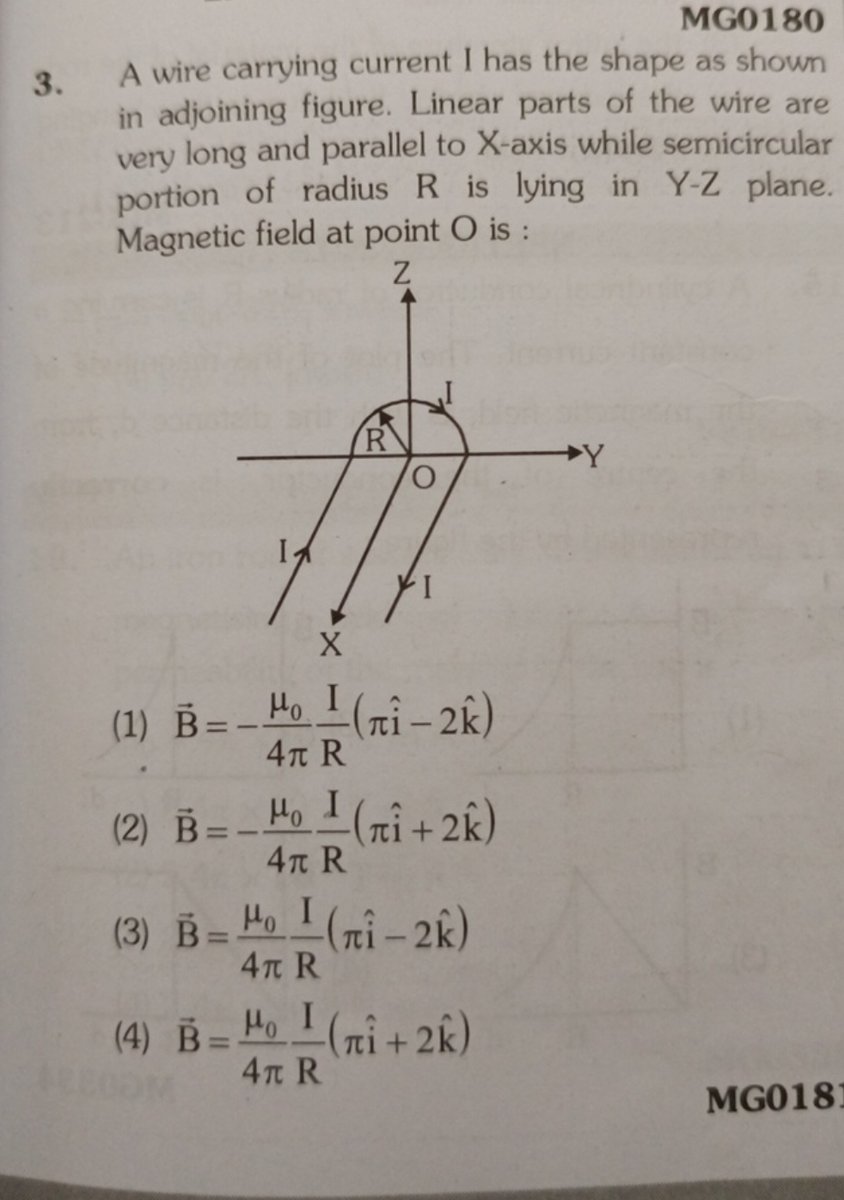 A wire carrying current I has the shape as shown in adjoining figure. Lin..