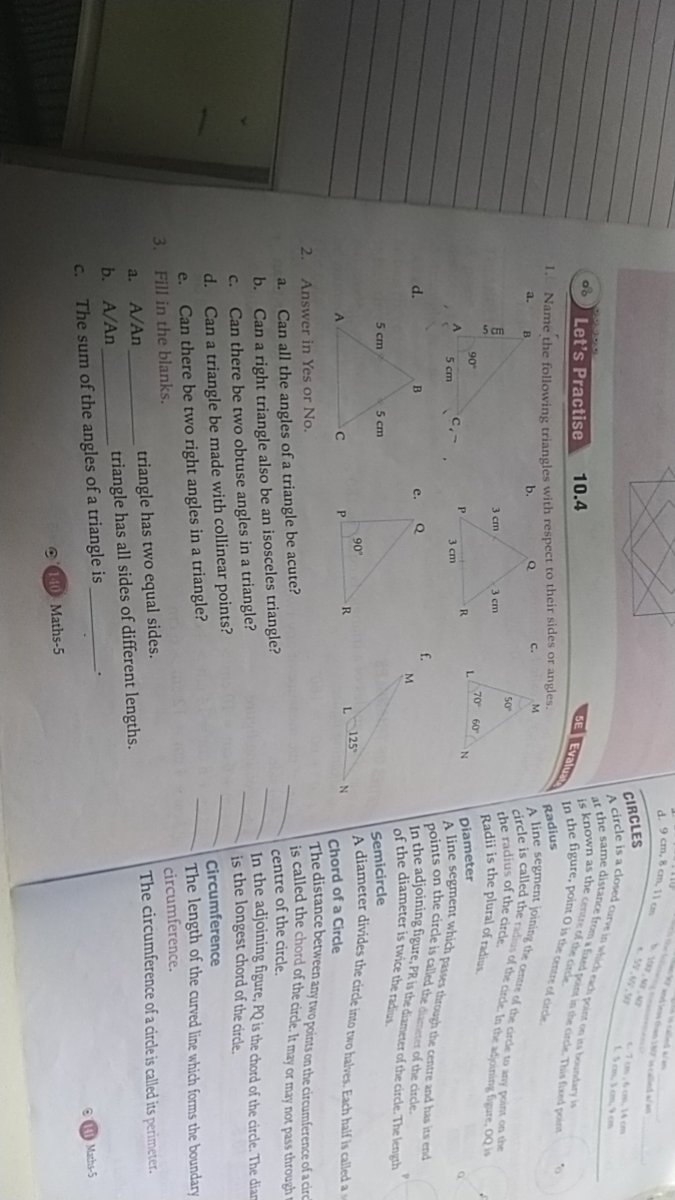 Name the following triangles with respect to their sides or angles. a...