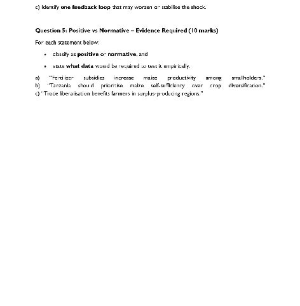c) Identify one feedback loop that may worsen or stabilise the shock. Qu..