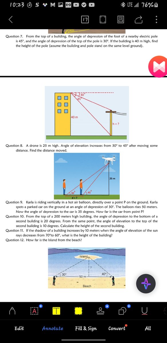 Question 7. From the top of a building, the angle of depression of the fo..