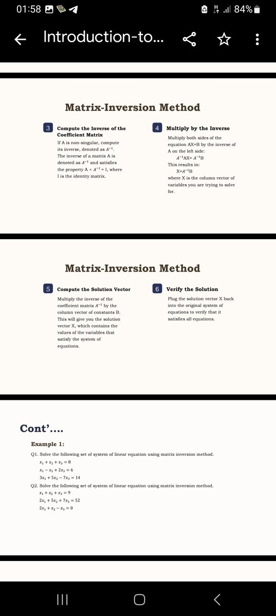 Solve the following set of system of linear equation using matrix inversi..