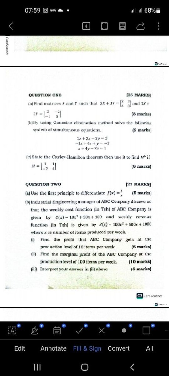 QUESTION ONE 25 MARKS Find matrices X and Y such that 2X+3Y=\begin{bmatri..