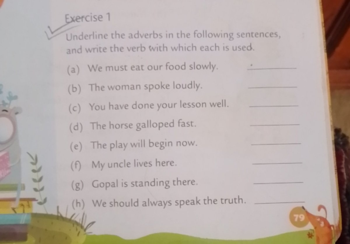 Exercise 1 Underline the adverbs in the following sentences, and write th..