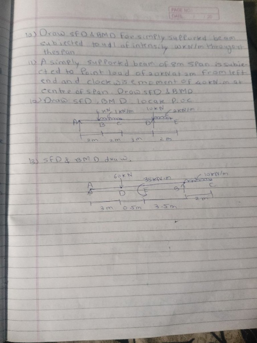 10) Draw SFD & BMD for simply supported beam subjected to UDL of intensit..