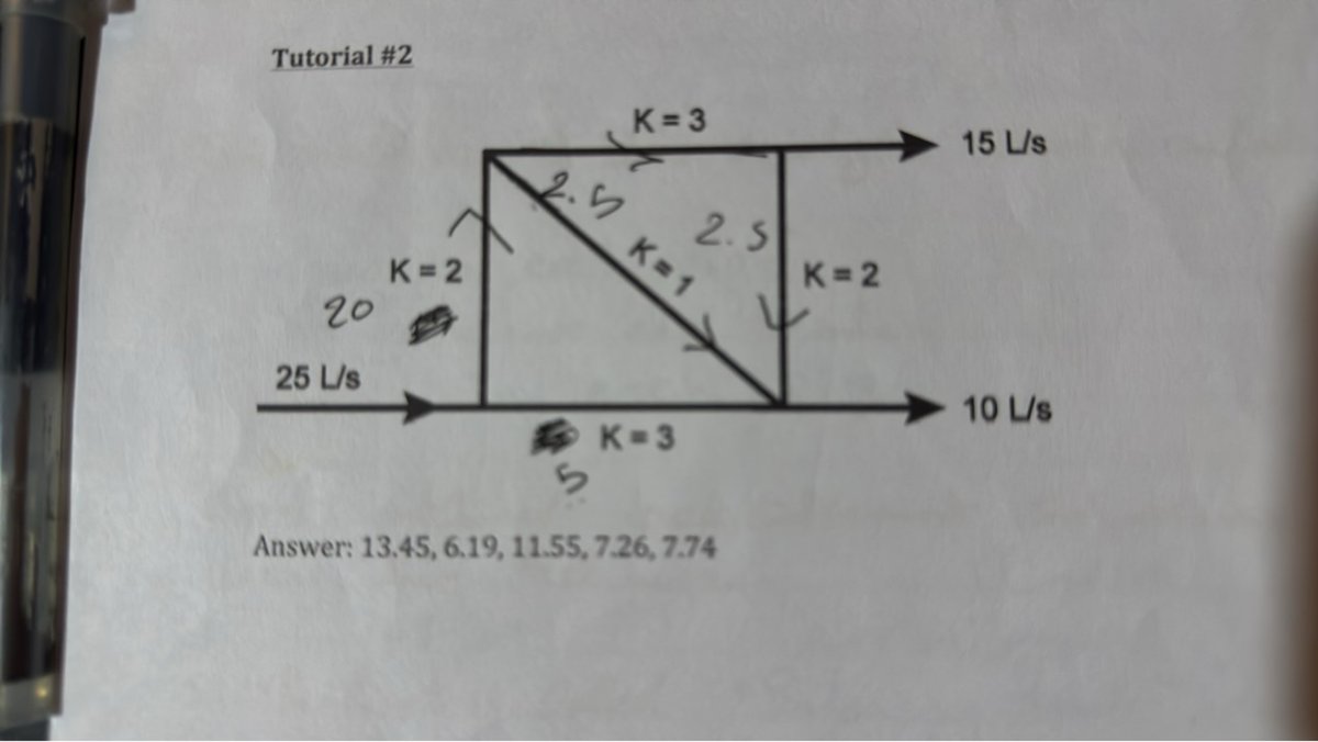 Tutorial #2 Given the diagram with flow rates and K values: Input flow:..