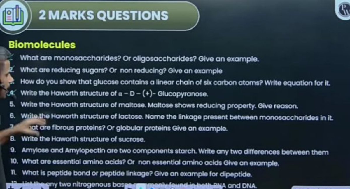 2 MARKS QUESTIONS Biomolecules What are monosaccharides? Or oligosaccha..