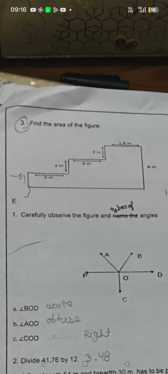 Find the area of the figure. (The figure shows a stepped shape with vari..