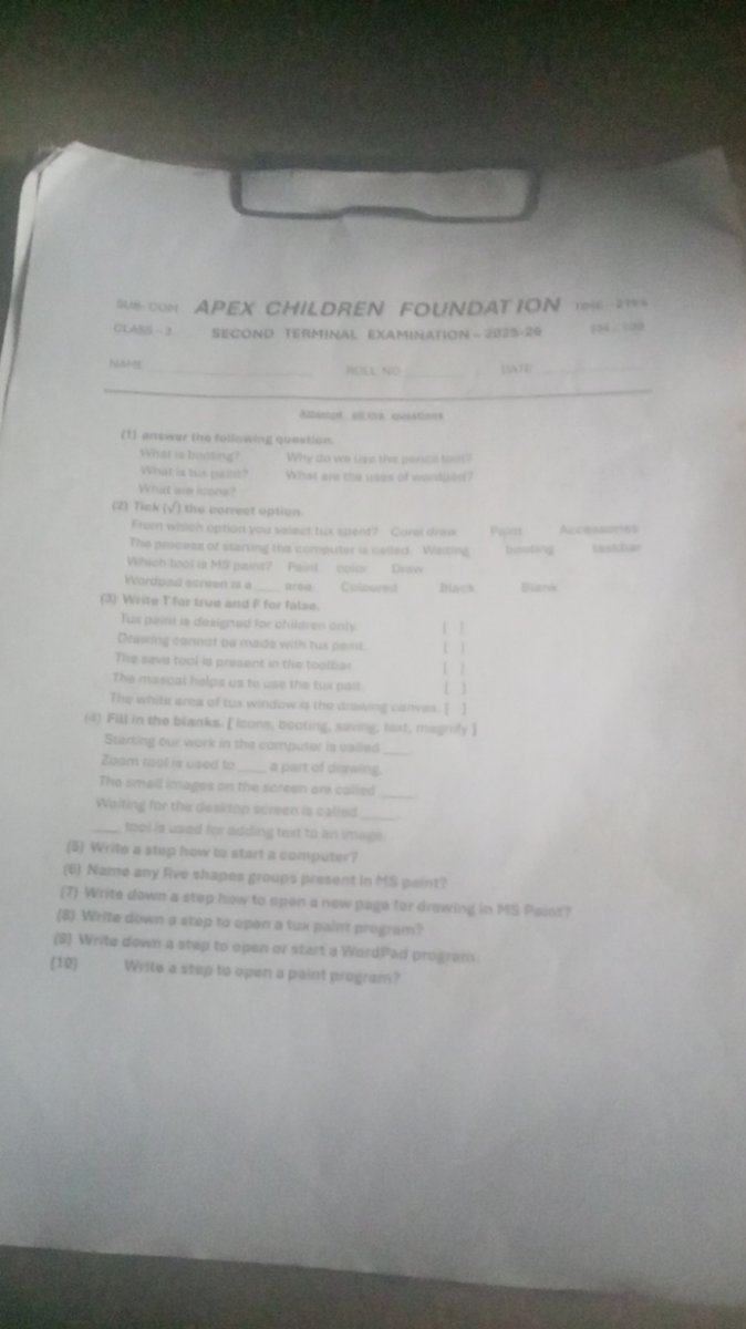 APEX CHILDREN FOUNDATION CLASS - 2 SECOND TERMINAL EXAMINATION - 2025-26