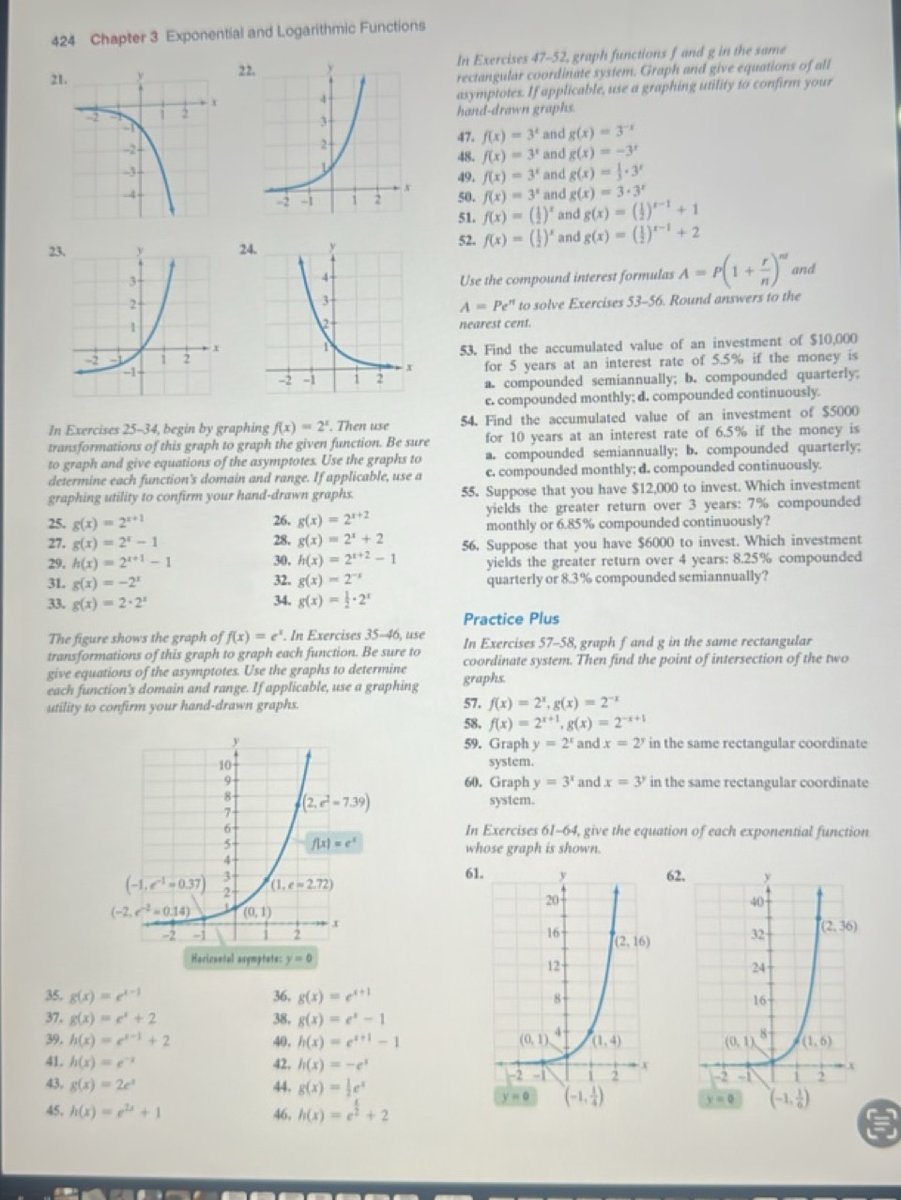 In Exercises 61-64, give the equation of each exponential function whose