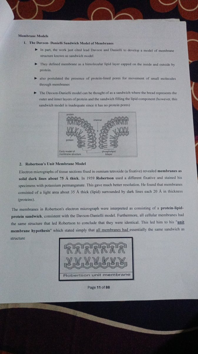 Membrane Models The Davson-Danielli Sandwich Model of Membranes In p..