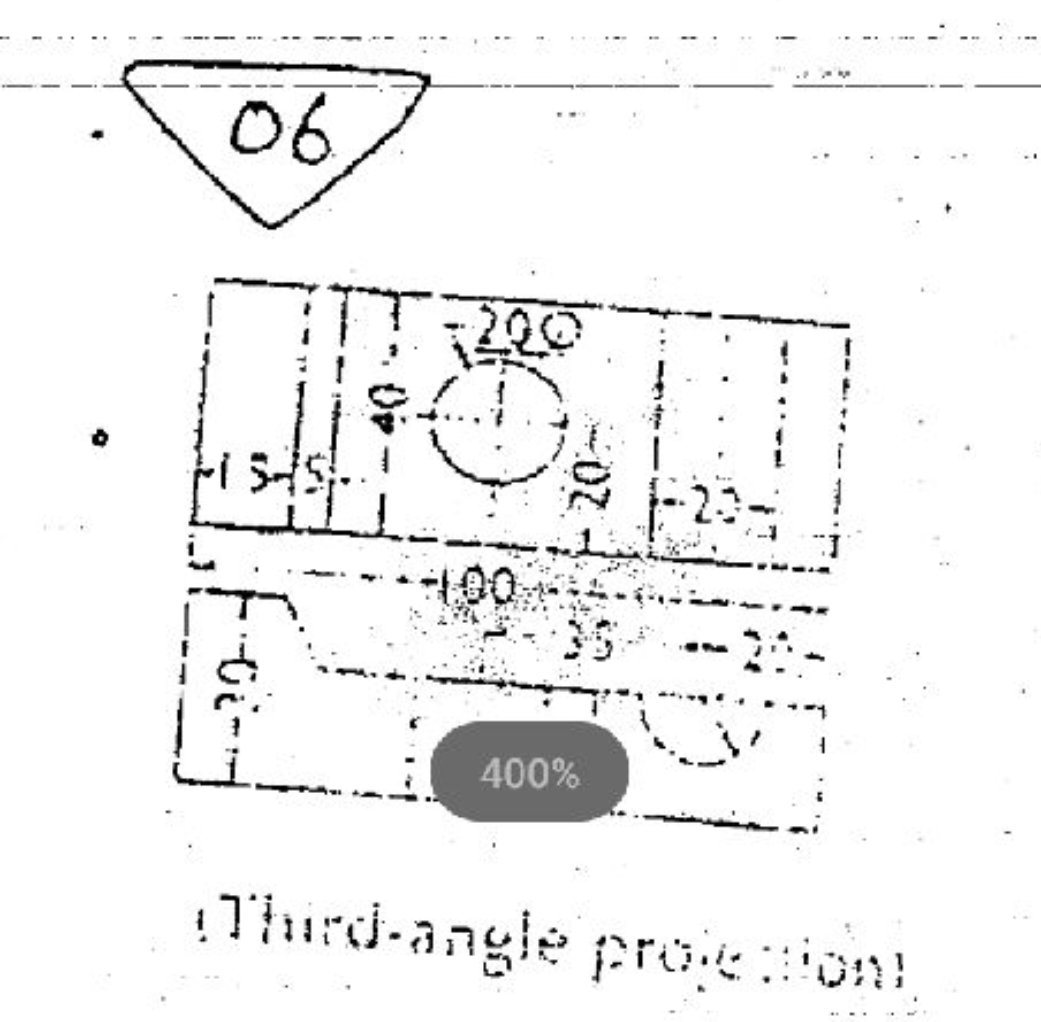 The image provided shows a 2D drawing with dimensions and the text "Third..