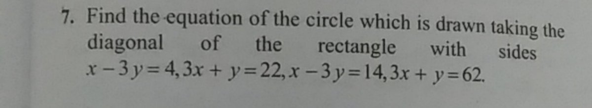 Find the equation of the circle which is drawn taking the diagonal of the..