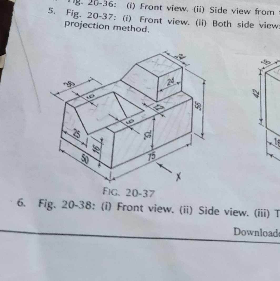 Draw the top, front, and side views for Fig. 20-37 using the projection m..
