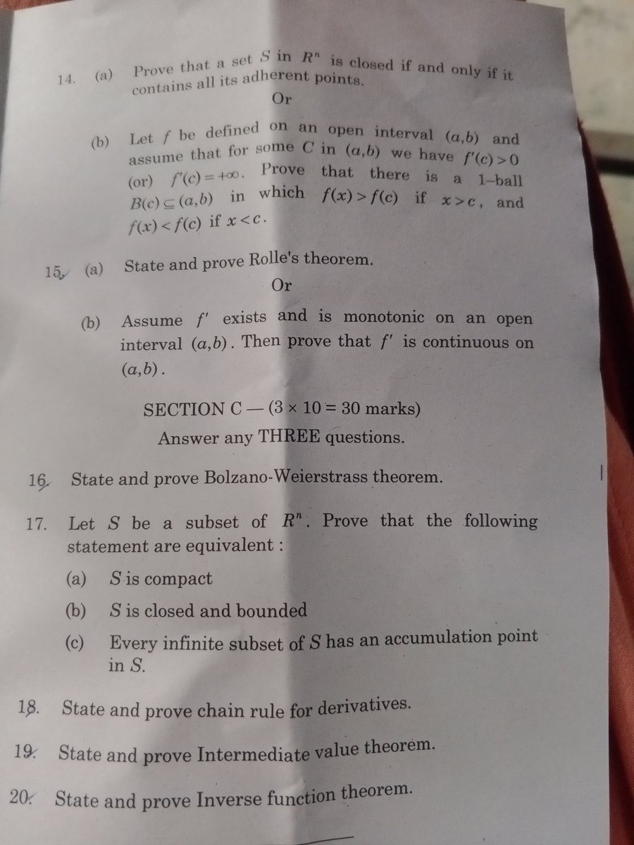 (a) Prove that a set S in Rⁿ is closed if and only if it contains all its..