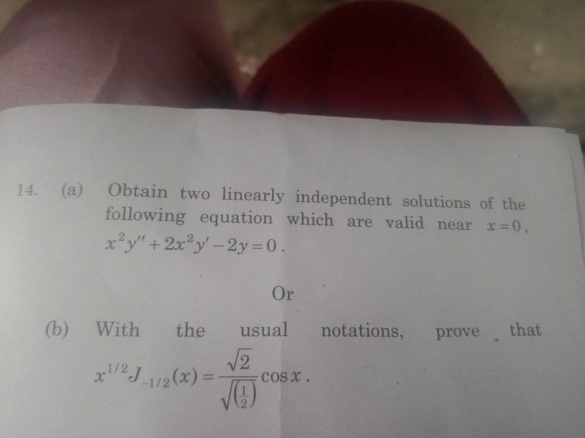 (a) Obtain two linearly independent solutions of the following equation w..