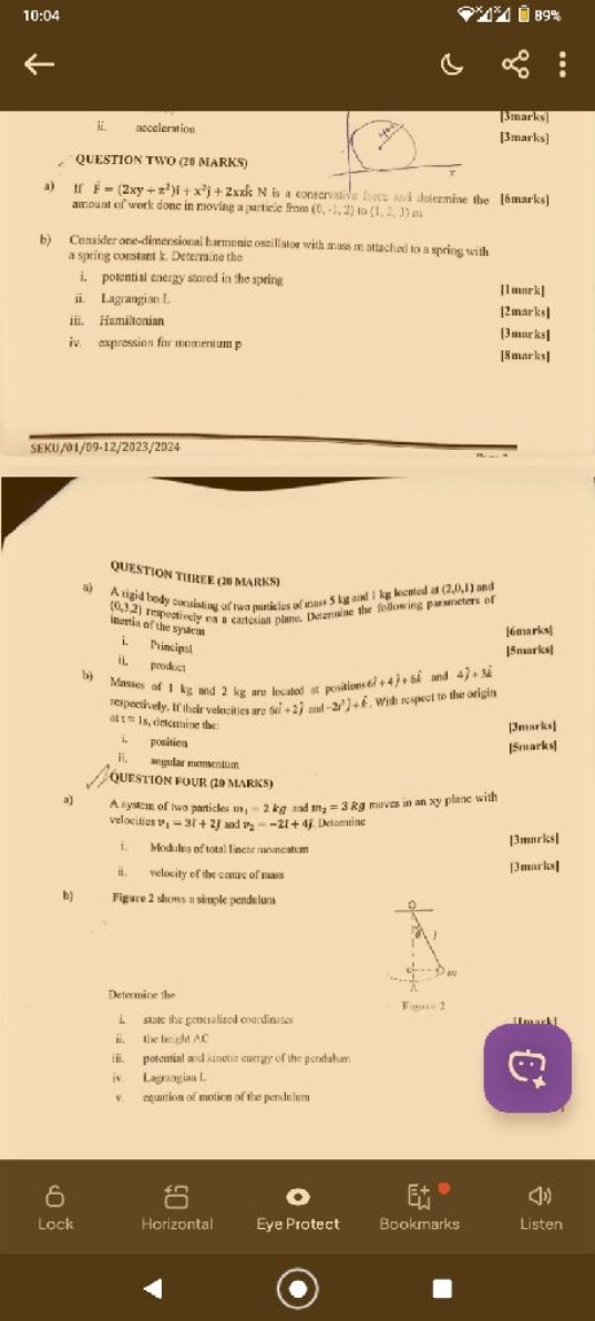 QUESTION TWO (20 MARKS) a) If F = (2xy + z²)i + x²j + 2xzk N is a conserv..