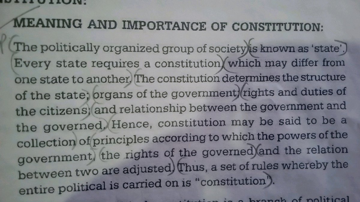 MEANING AND IMPORTANCE OF CONSTITUTION: The politically organized group