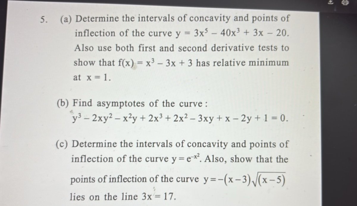 (a) Determine the intervals of concavity and points of inflection of the
