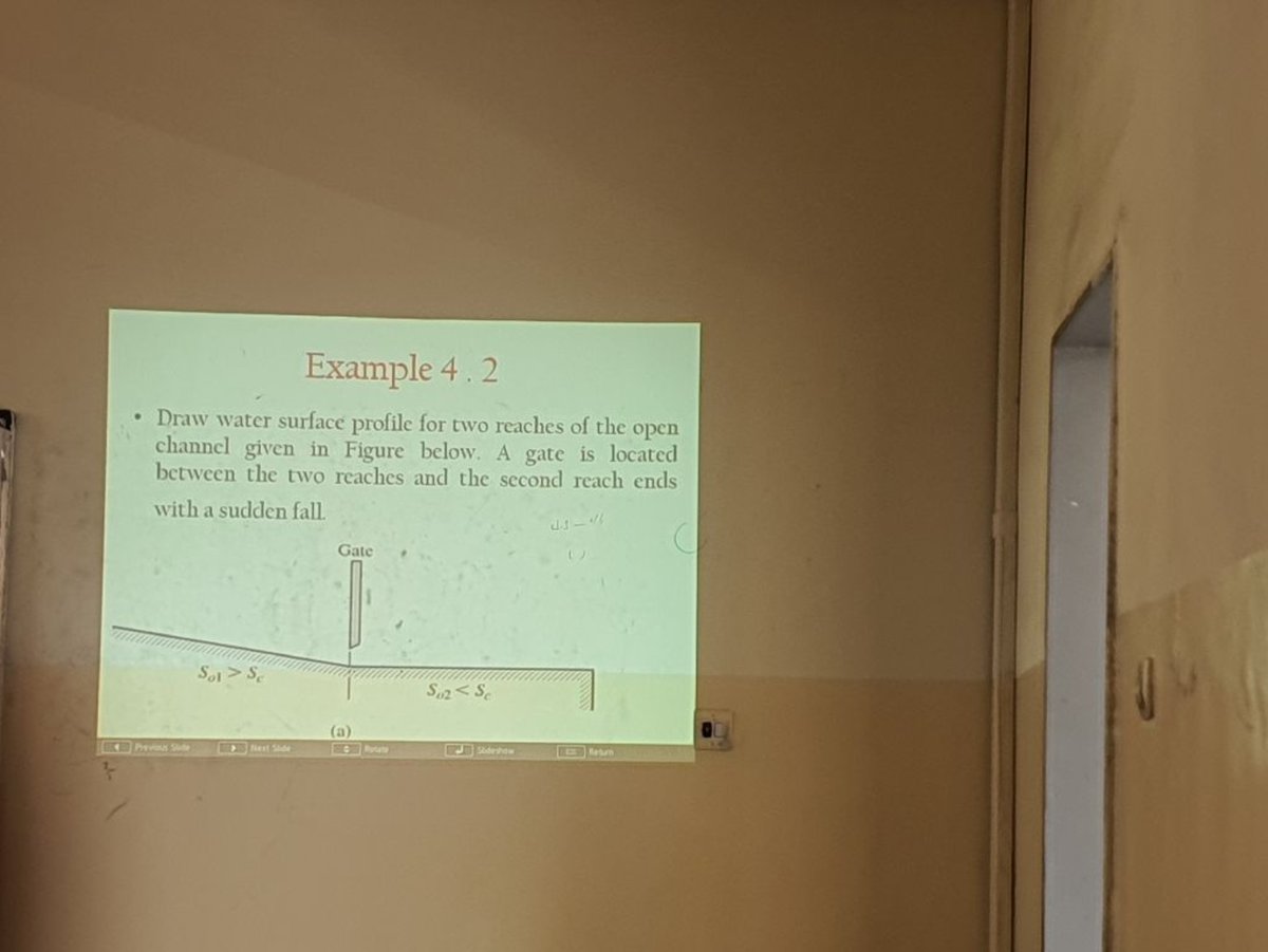 Example 4.2 Draw water surface profile for two reaches of the open chann..