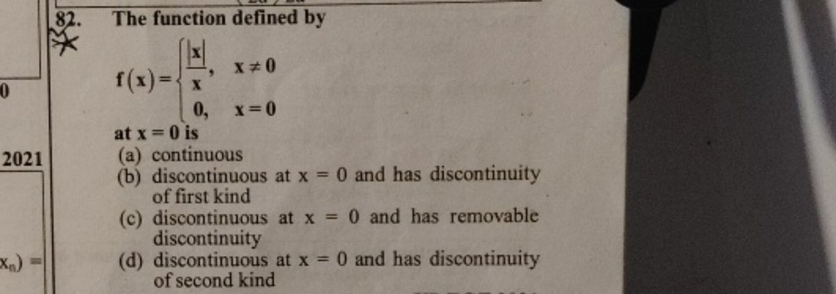 The function defined by f(x) = \begin{cases} \frac{|x|}{x}, & x \neq 0