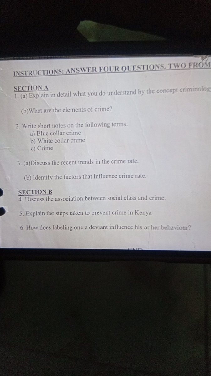 INSTRUCTIONS: ANSWER FOUR QUESTIONS, TWO FROM SECTION A (a) Explain in d..