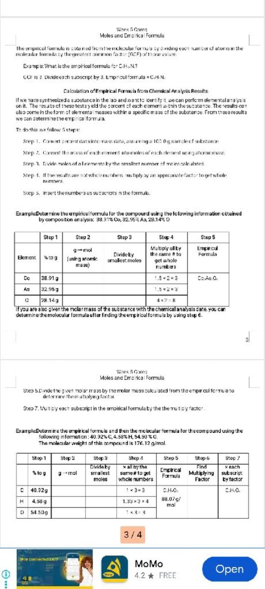 Week 5 Cares Moles and Empirical Formula The empirical formula is obtain..