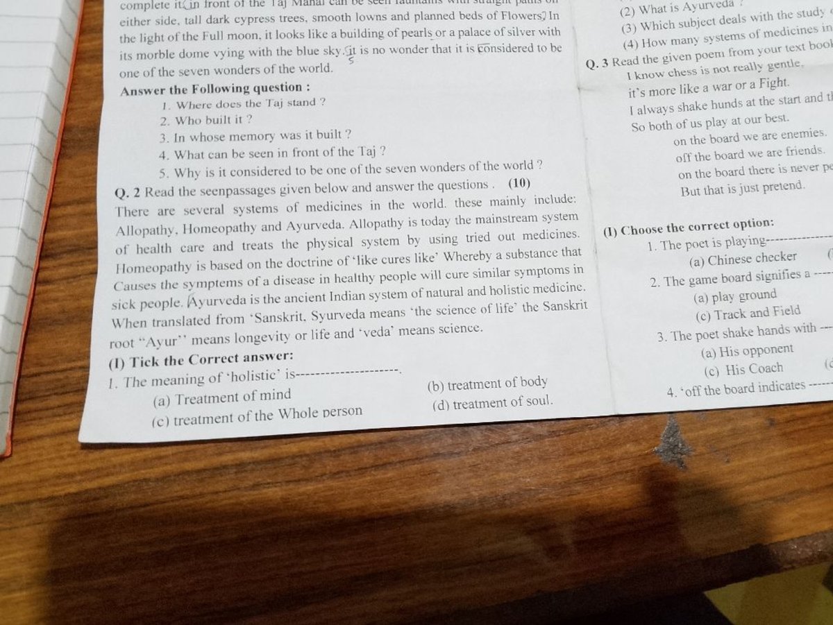 Q. 2 Read the passages given below and answer the questions. (10) There