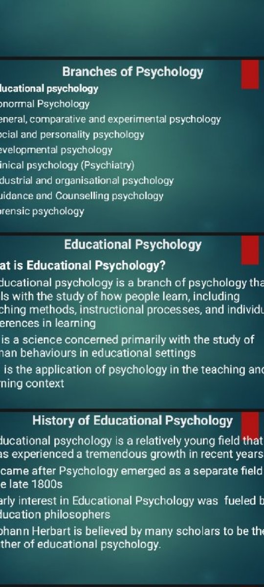 Branches of Psychology Educational psychology Abnormal Psychology Genera..