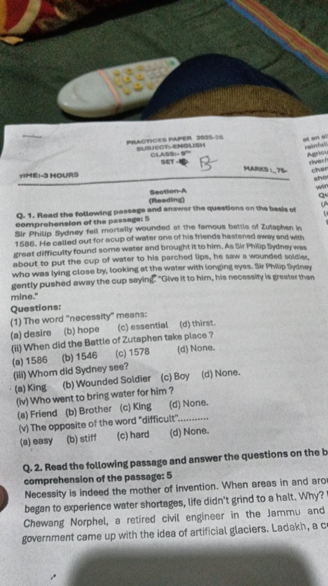 Q. 1. Read the following passage and answer the questions on the basis of..
